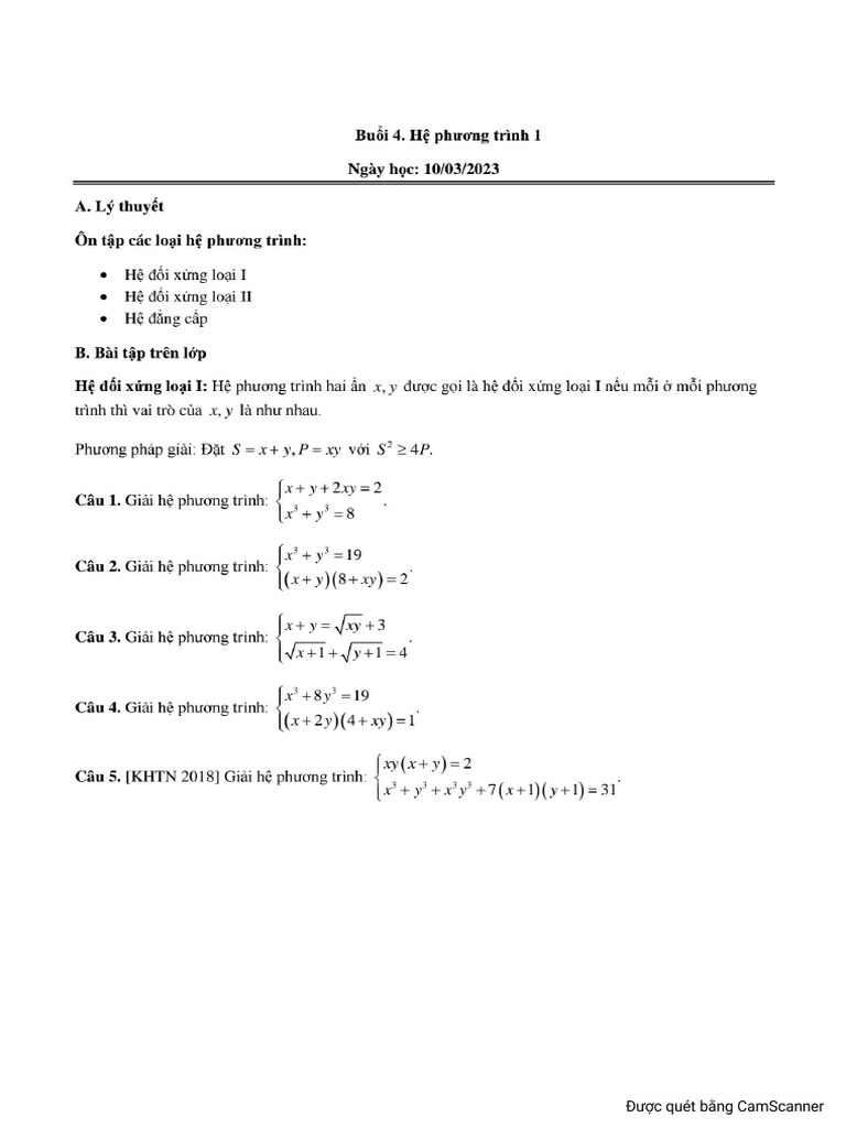(LĐ 9.1) HD BTVN buổi 4 - Hệ Phương Trình (P1) | PDF