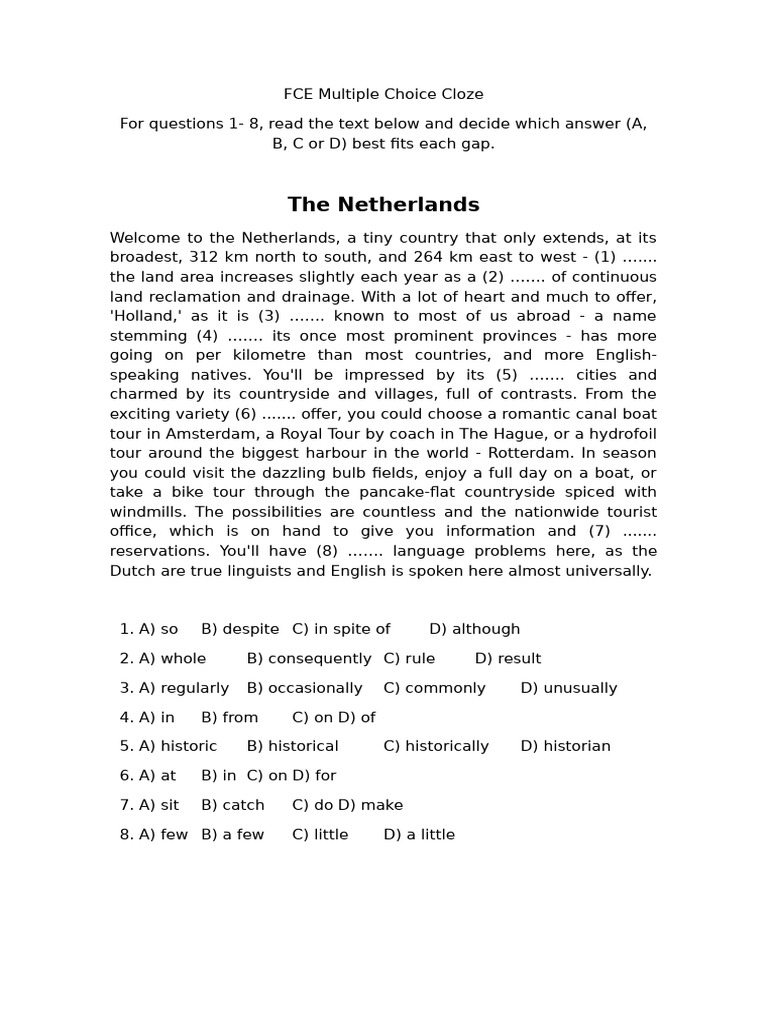 FCE Multiple Choice Cloze | PDF