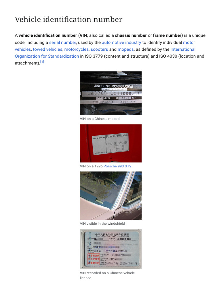 Vehicle Identification Number - Wikipedia | PDF