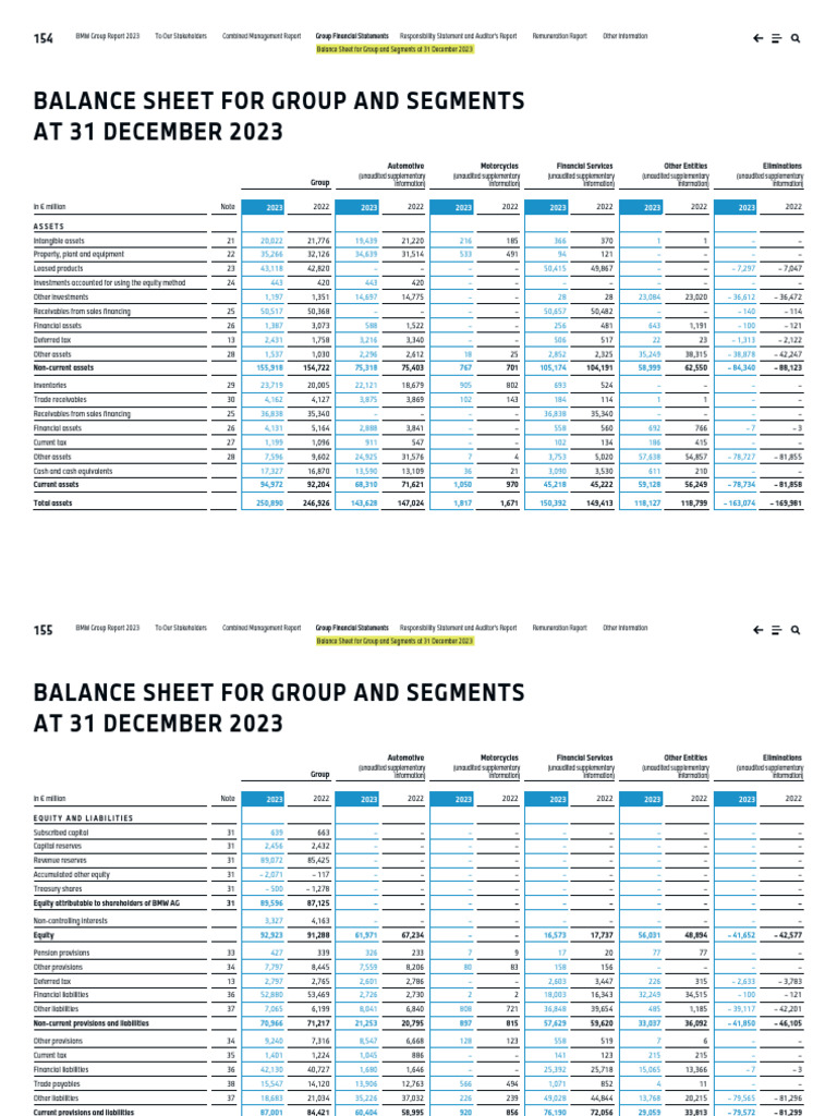 BMW Group Balance Sheet 2023 en | PDF