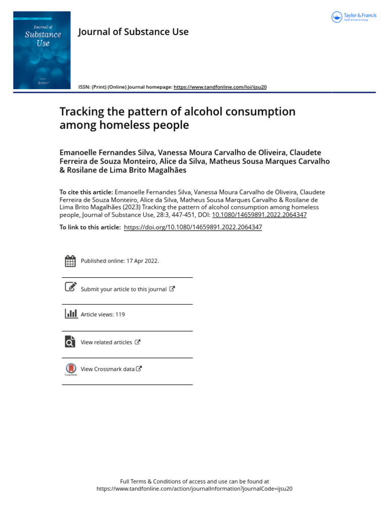 Tracking The Pattern of Alcohol Consumption Among Homeless People | PDF