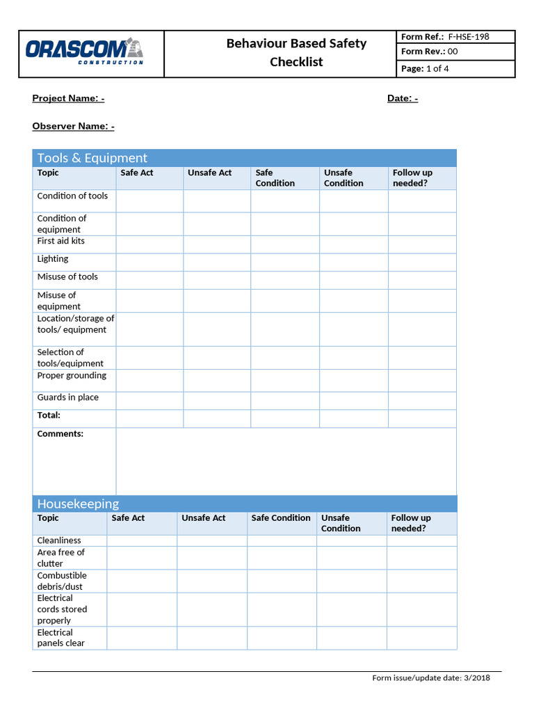 198 - Behaviour Based Safety Checklist | PDF