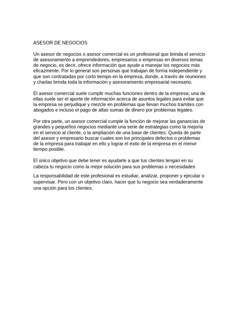 Asesor de Negocios: Claves para el Éxito | PDF | Negocios | Finanzas y ...
