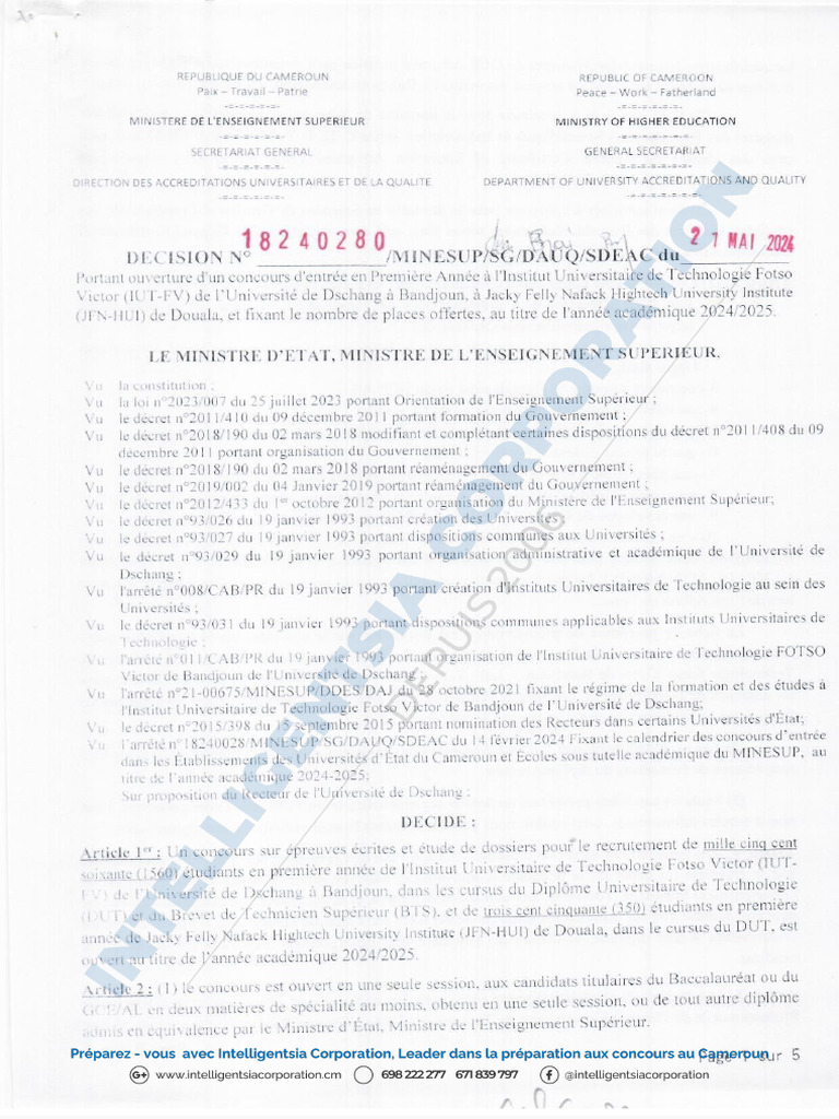 Concours IUT FV UDs 2024 1ere Annee FR | PDF