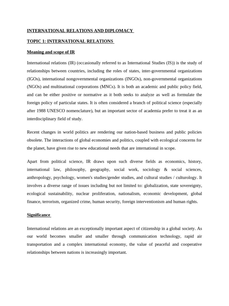 International Relations and Diplomacy | PDF