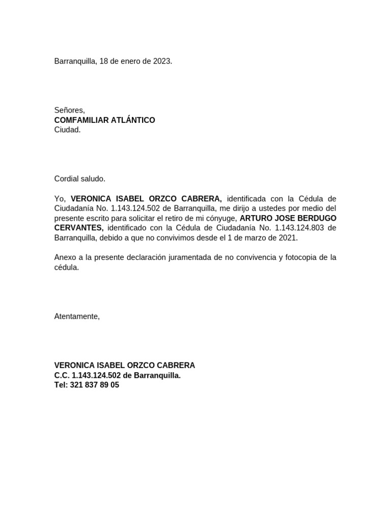 Carta Comfamiliar | PDF