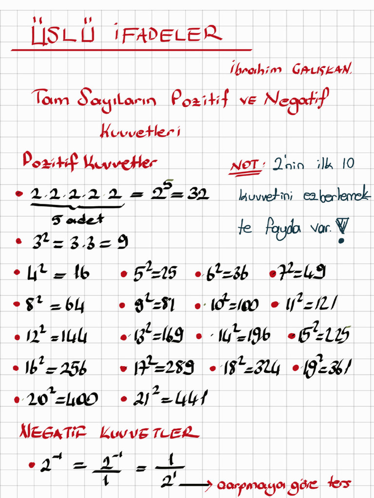 8.sinif Matematik Dersi Uslu Ifadeler Ders Notu | PDF