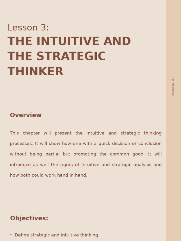 Lesson 3 The Intuitive and Strategic Thinking | PDF | Thought | Career & Growth