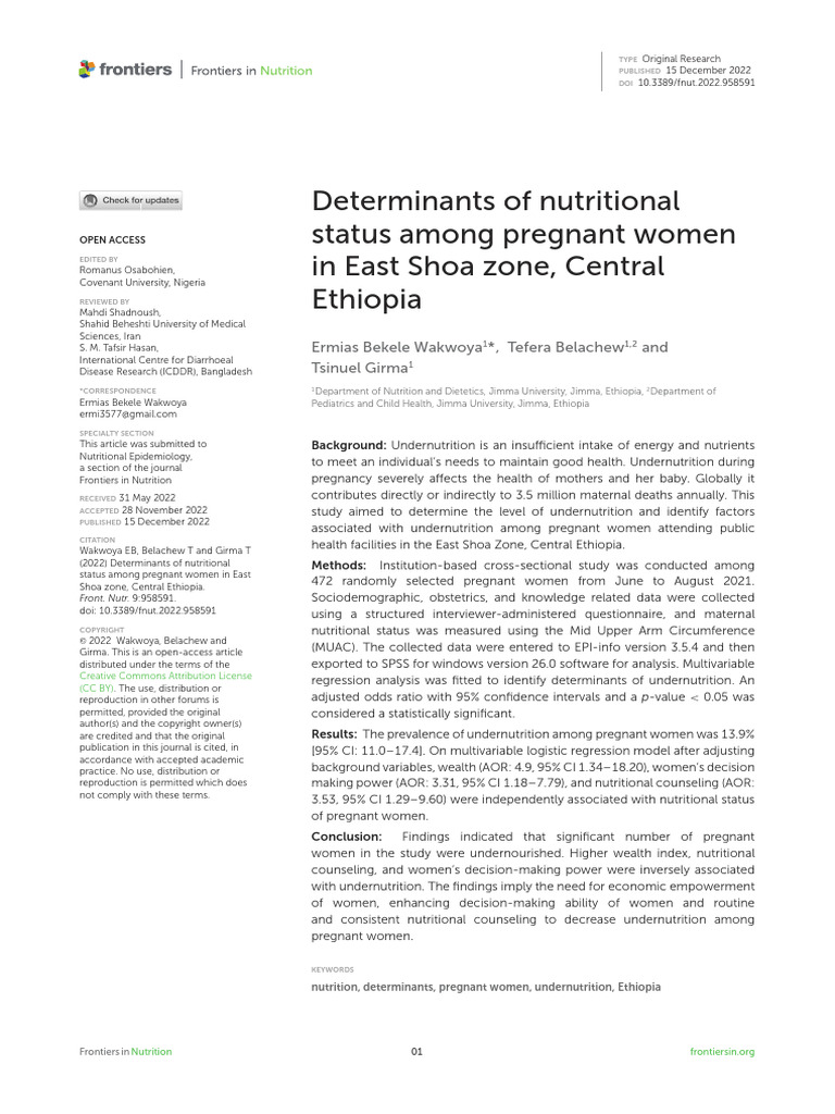 Determinants of Nutritional Status Among Pregnant | PDF