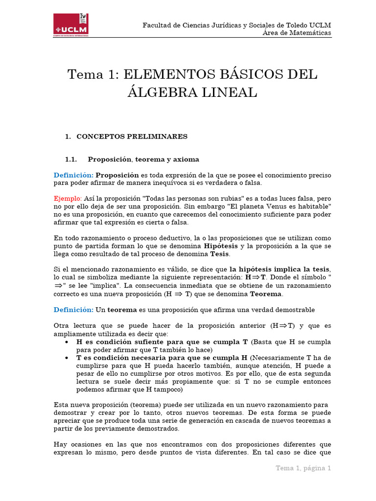 1 Elementos Básicos Del Álgebra Lineal | PDF