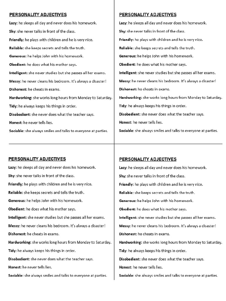Personality Adjectives Definitions | PDF