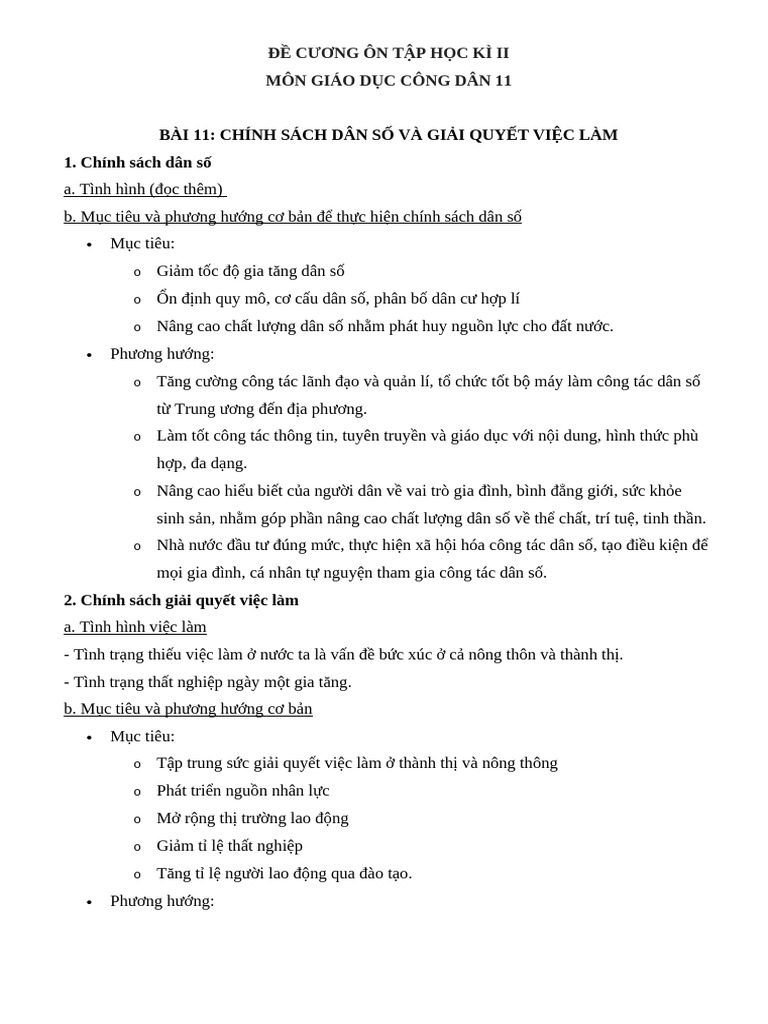 Đề Cương GDCD 11 Học Kì Ii Năm Học 2223 | PDF