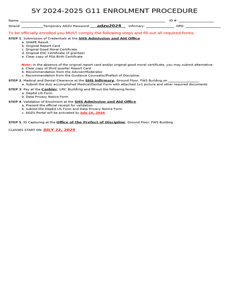 Instruction Form Sy 2024-2025 | PDF