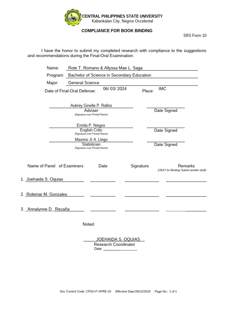 SRS Form-10 Compliance For Book Binding - EDITED | PDF