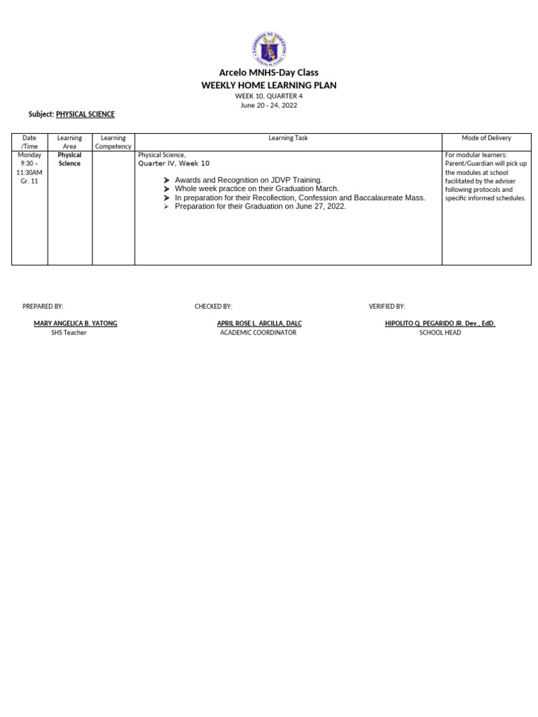 WHLP-Physical Science-Q4-WEEK10 | PDF