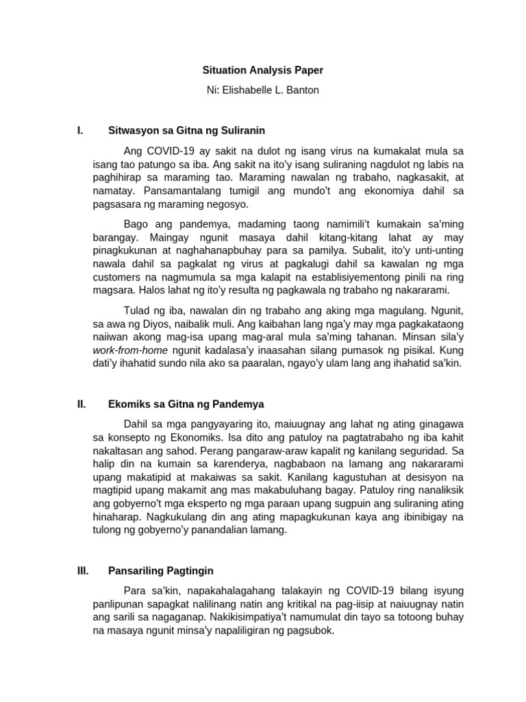 Situation Analysis Paper | PDF