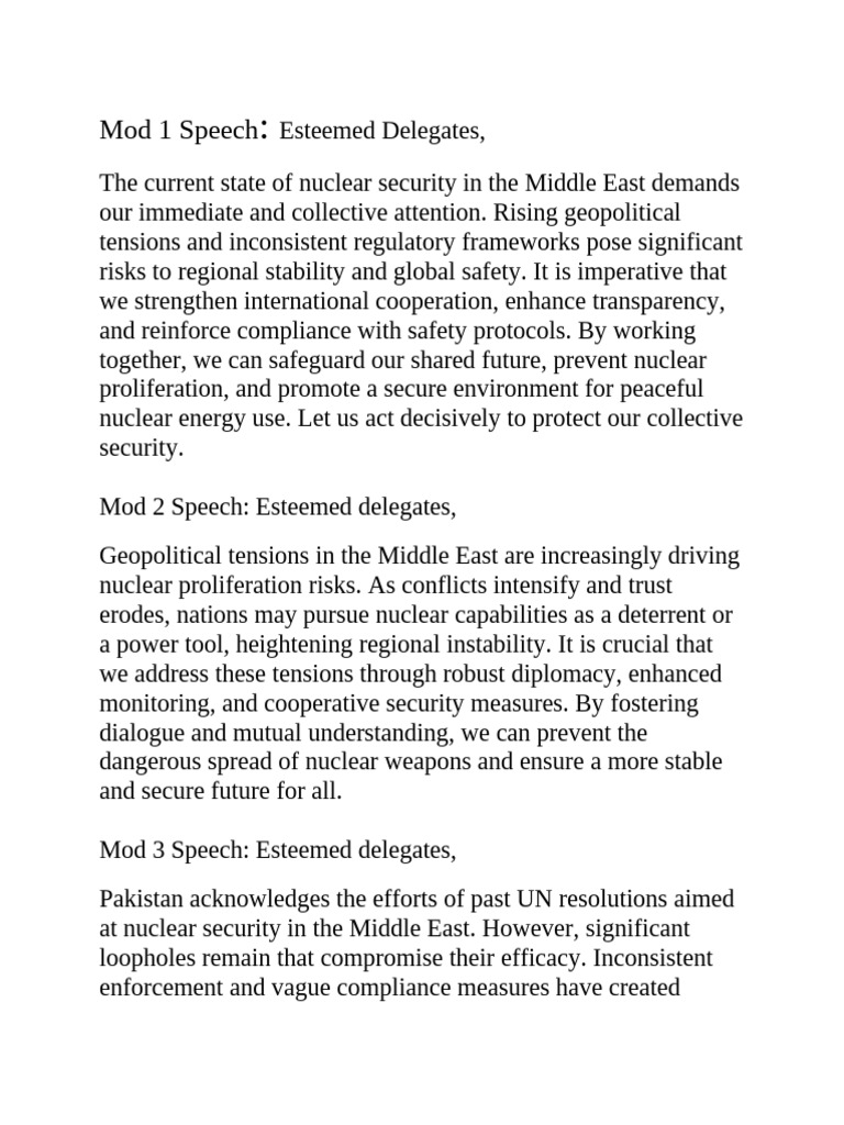 Mun Speeches | PDF | Nuclear Proliferation | Computer Security