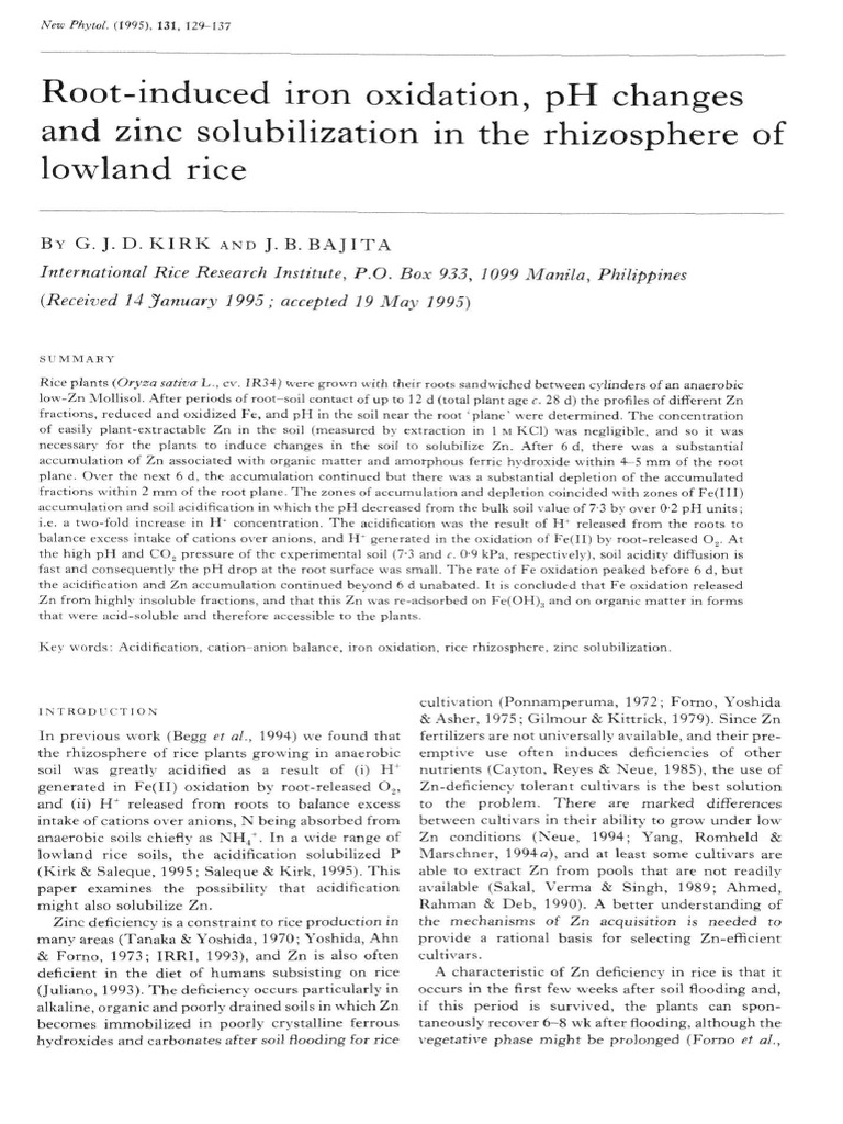 New Phytologist - September 1995 - KIRK - Root Induced Iron Oxidation ...