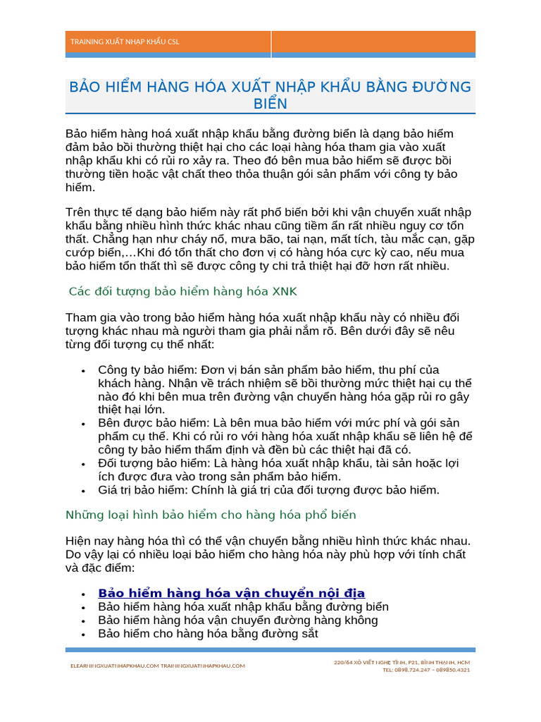 Bao Hiem Hang Hoa Xuat Nhap Khau Bang Duong Bien 1360 | PDF