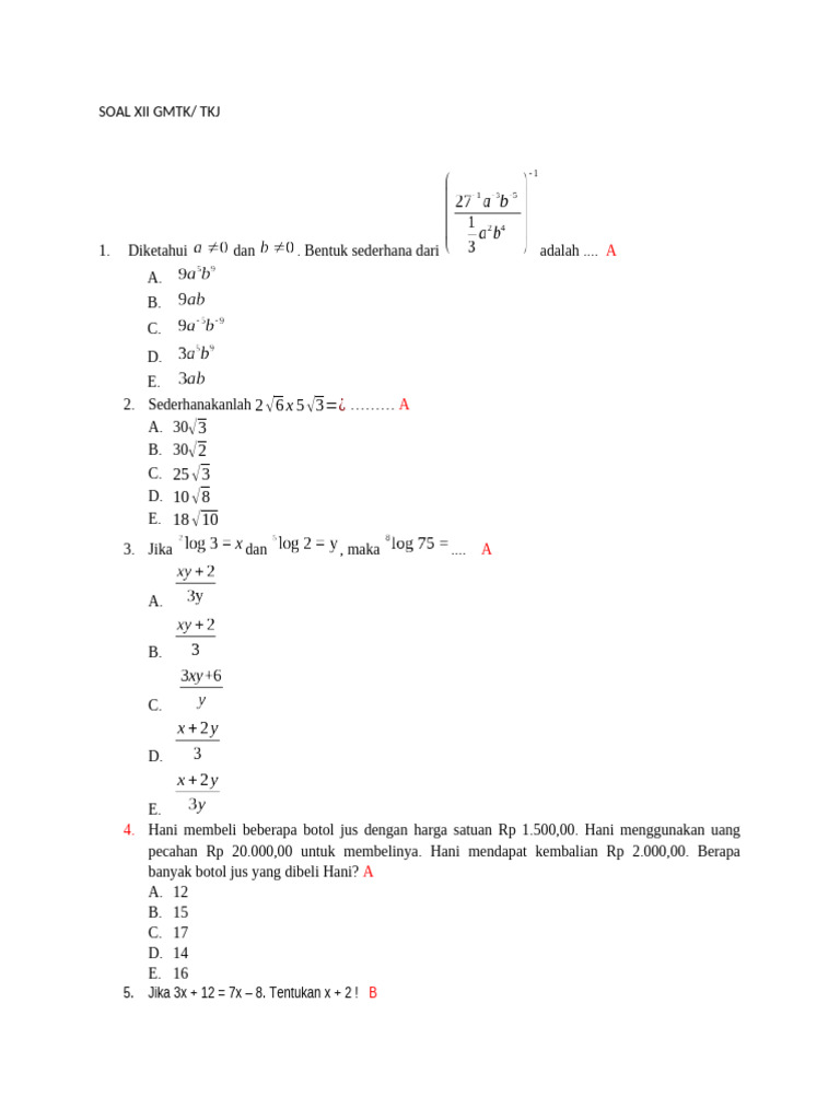 Soal Us Xii GMT RPL TKJ | PDF