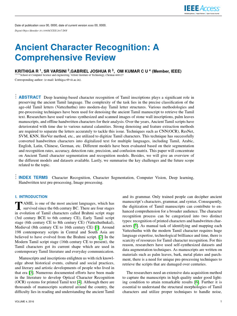Ancient Character Recognition A Comprehensive Revi | PDF