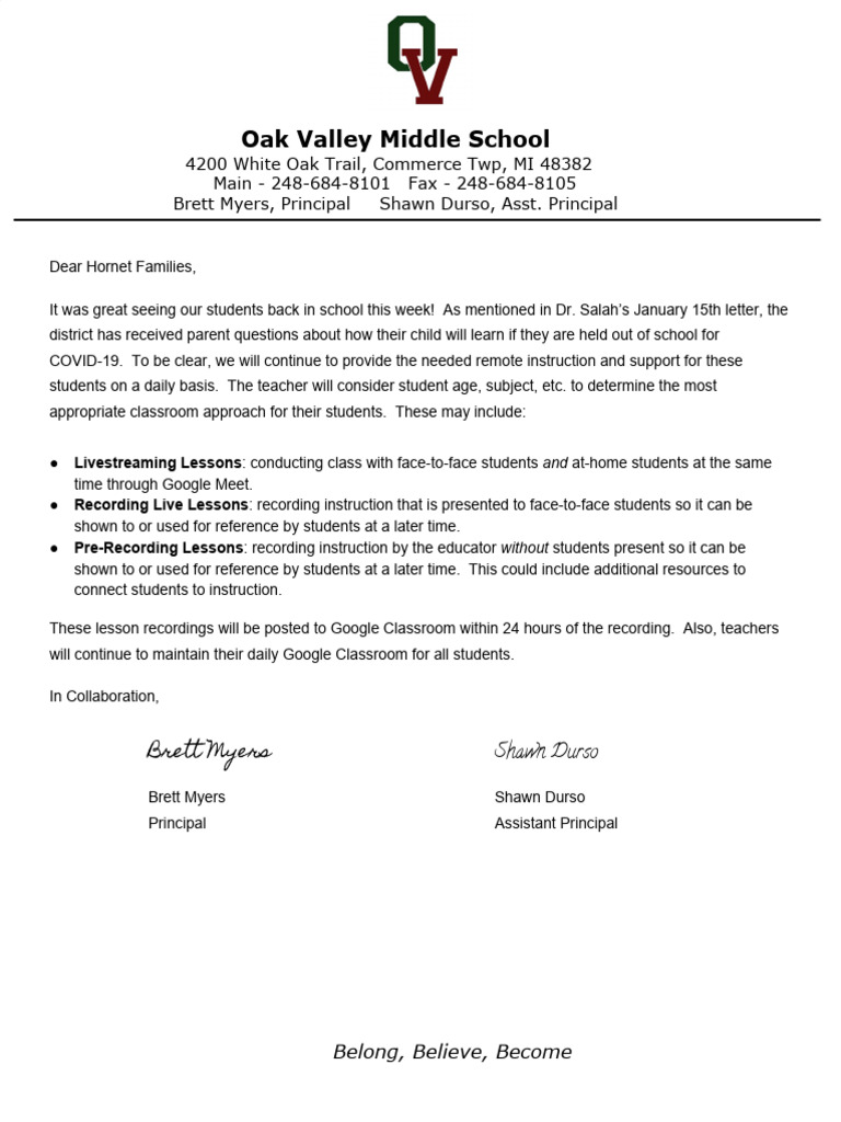 Quarantine Instruction Guidance Letter | PDF