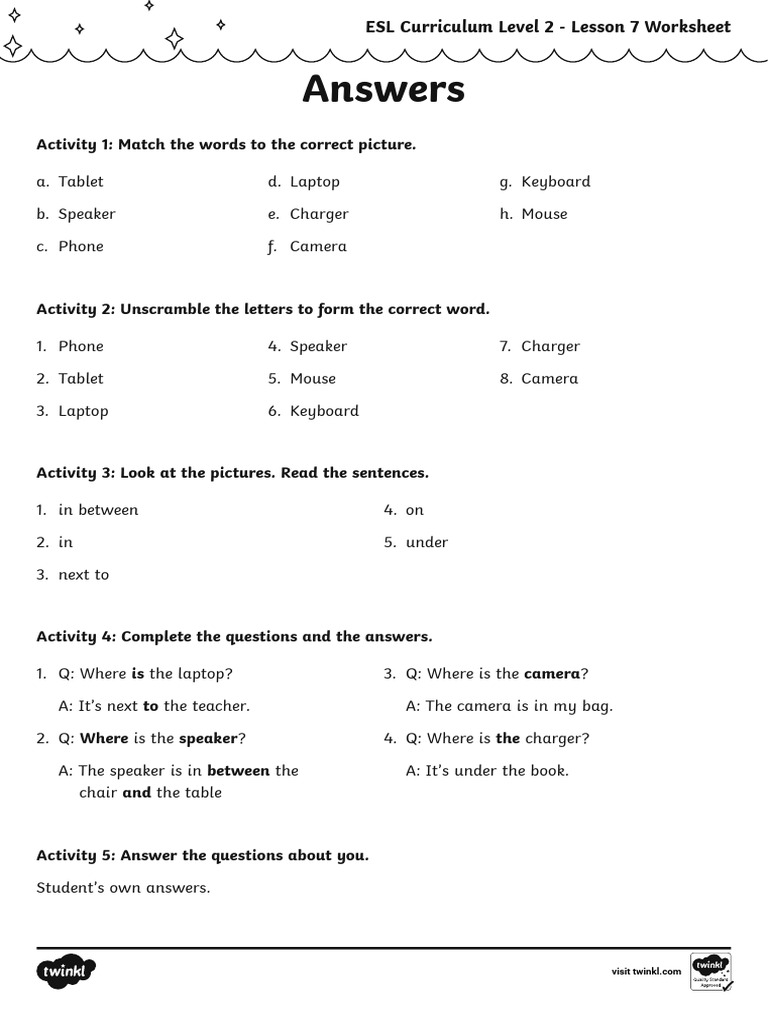 Lesson 7 - Level 2 Interactive Worksheet Answers (Where Is .... ) | PDF ...
