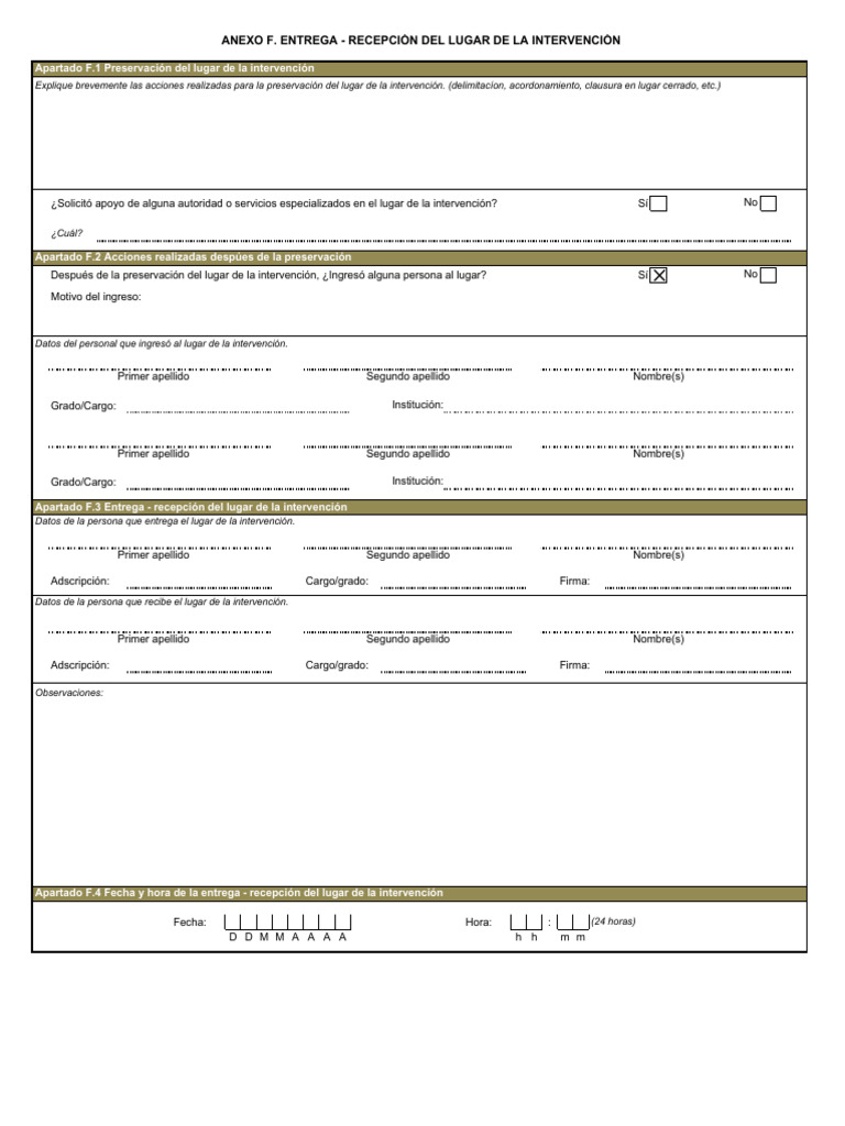 ANEXO F. Entrega - Recepción Del Lugar de La Intervención | PDF