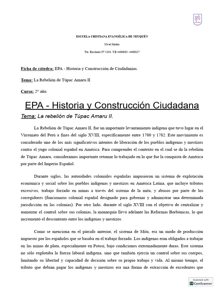 REBELIÓN TUPAC AMARU - Ficha | PDF