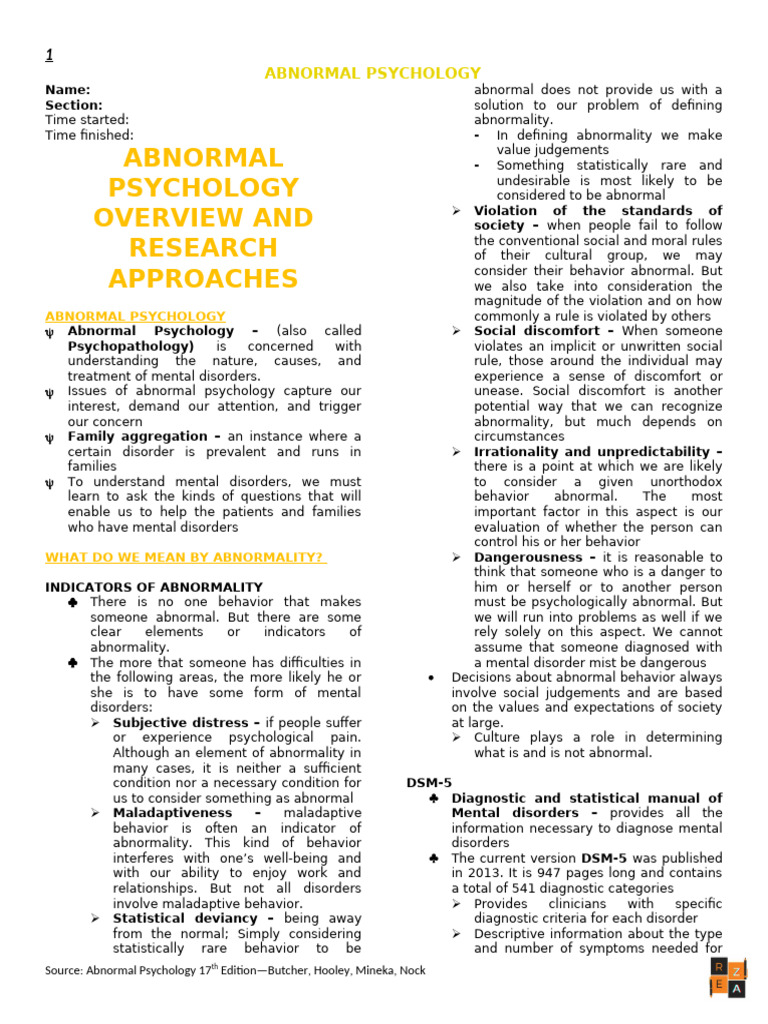 Abnormal Psychology - CH1 - Abnormal Psychology Overview and Research ...