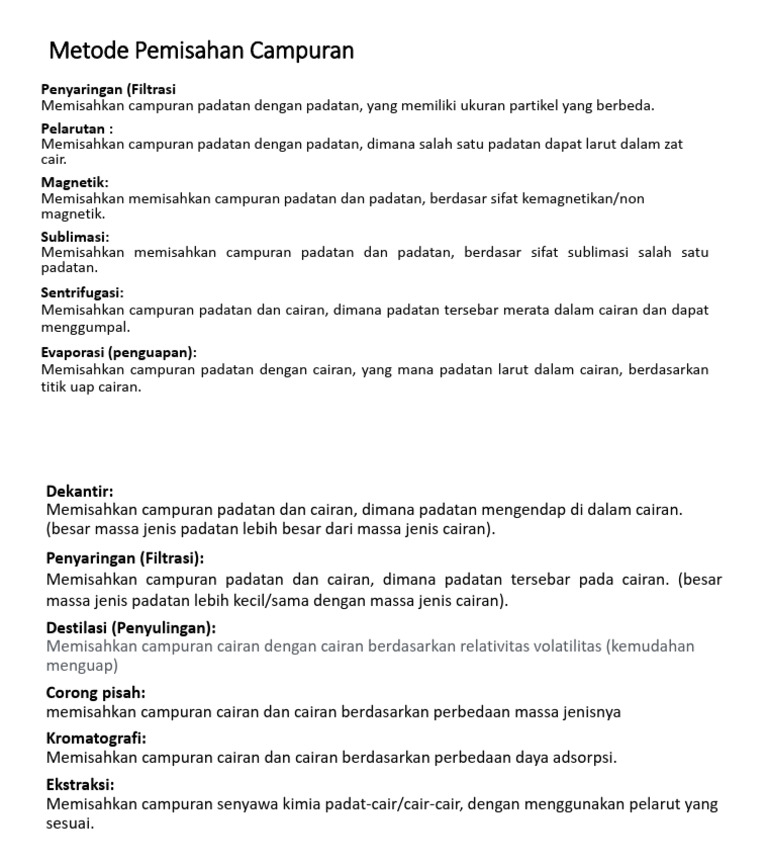 Perbedaan Metode Pemisahan Campuran | PDF
