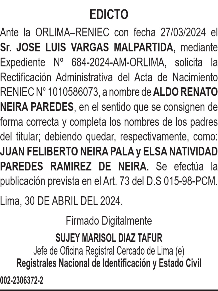 Sr. Jose Luis Vargas Malpartida Aldo Renato Neira Paredes Juan ...