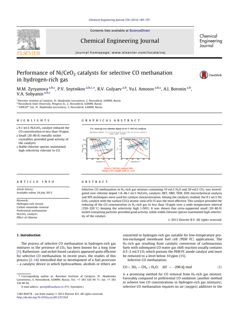 Zyryanova 2014 Performance of Ni Ceo Catalysts For | PDF