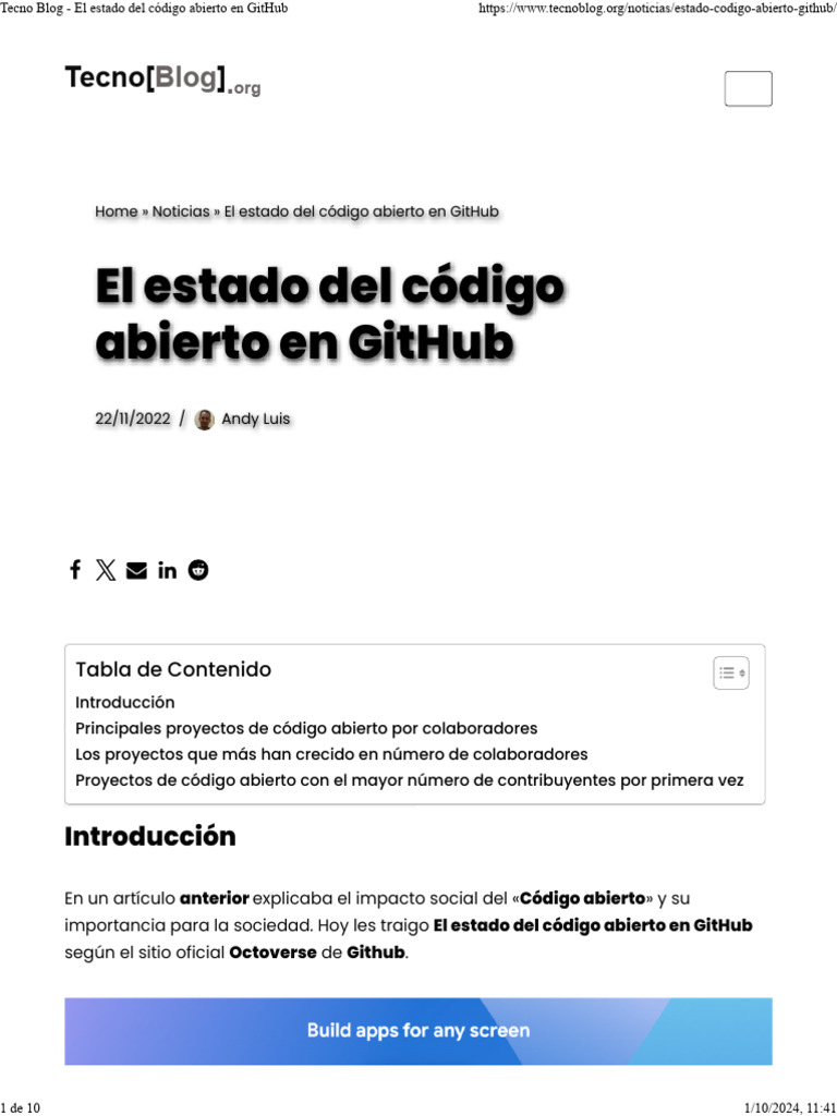 Tecno Blog - El Estado Del Código Abierto en GitHub | PDF | Blog | Informática