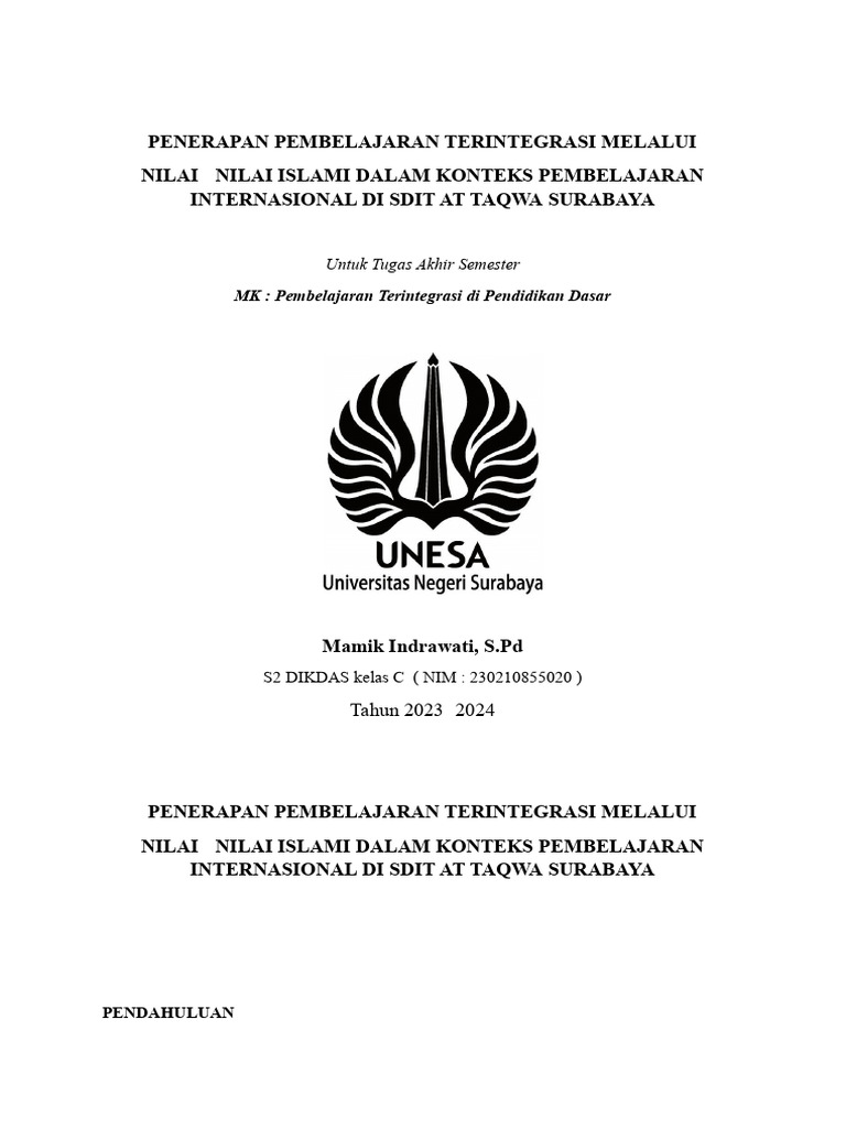Pembelajaran Terintegrasi Nilai Islami | PDF
