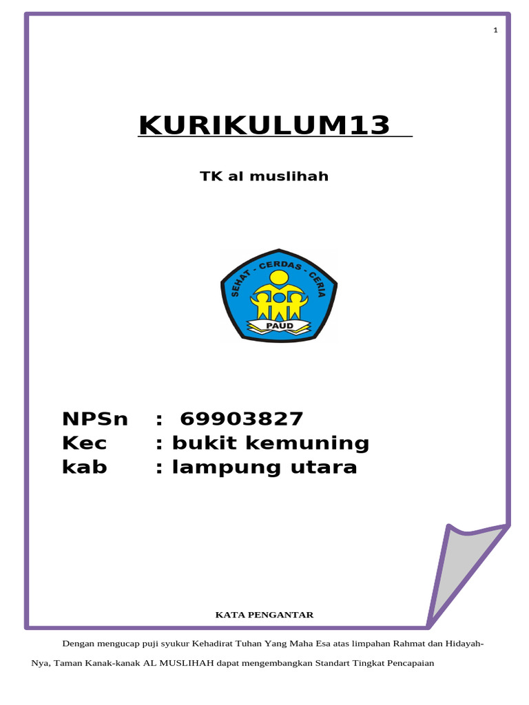 Dokumen 1 - Kurikulum TK | PDF