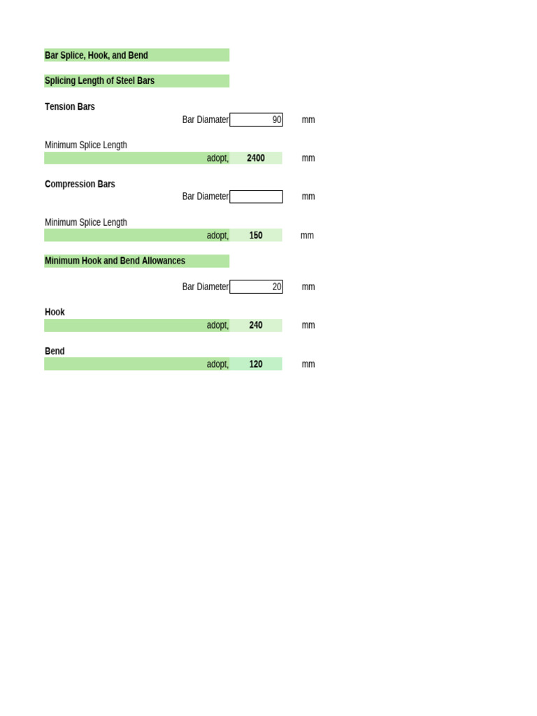 Bar Diamater 90 MM Minimum Splice Length Adopt, MM: Bar Splice, Hook ...