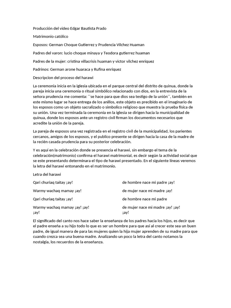 Descripcion Del Harawi | PDF