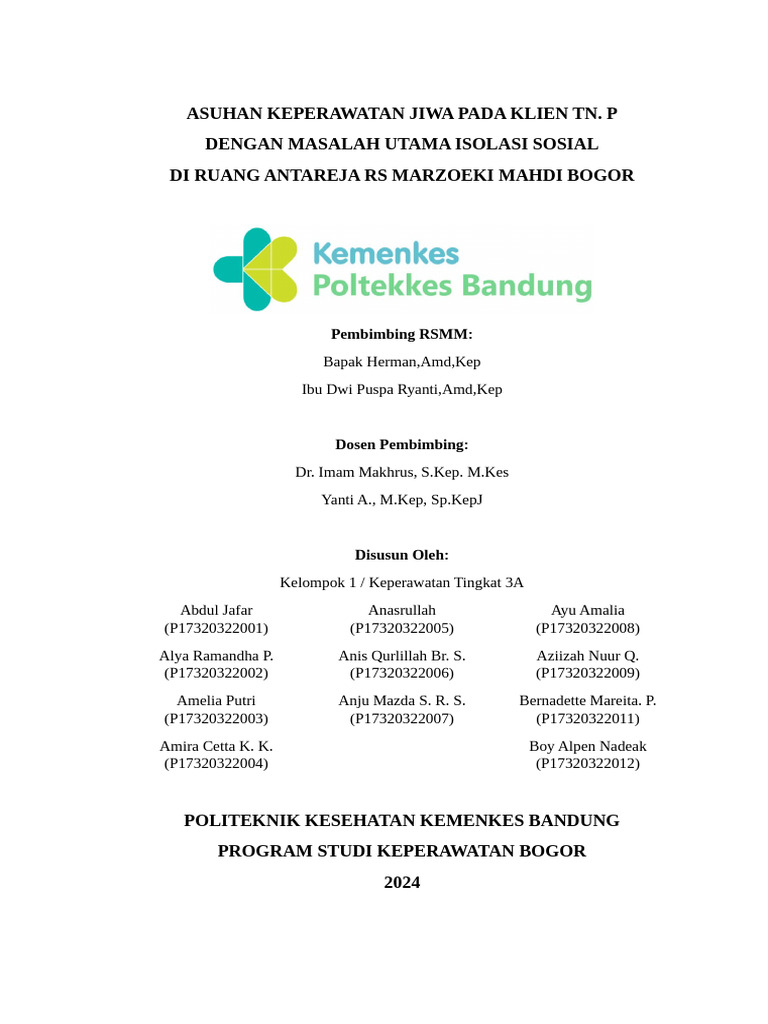 Asuhan Keperawatan Jiwa Pada Tn. P Dengan Isolasi Sosial Di Ruang ...