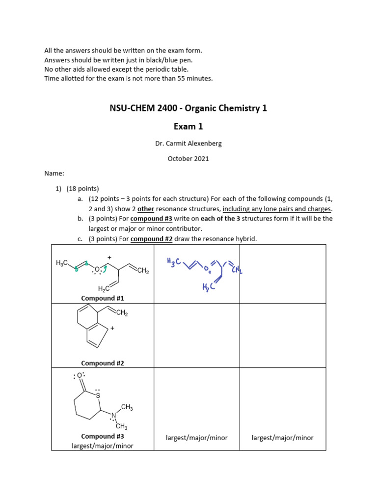 Organic Chemistry Exam 1 Guidelines | PDF | Conformational Isomerism | Acid