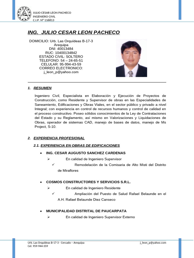 CV Julio Leon - Ok - Setiembre - 2023 | PDF