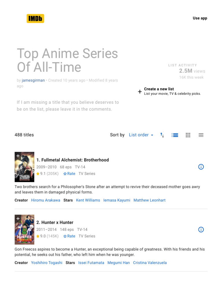 Top Anime Series of All-Time | PDF
