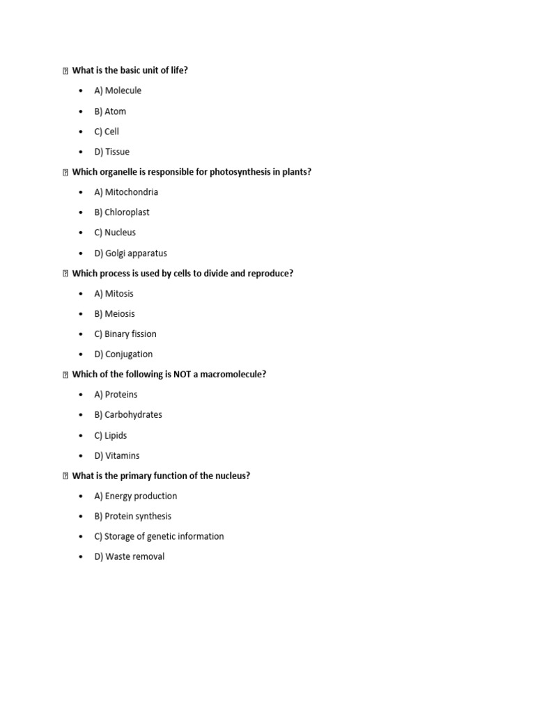 Biology Quiz 2 | PDF