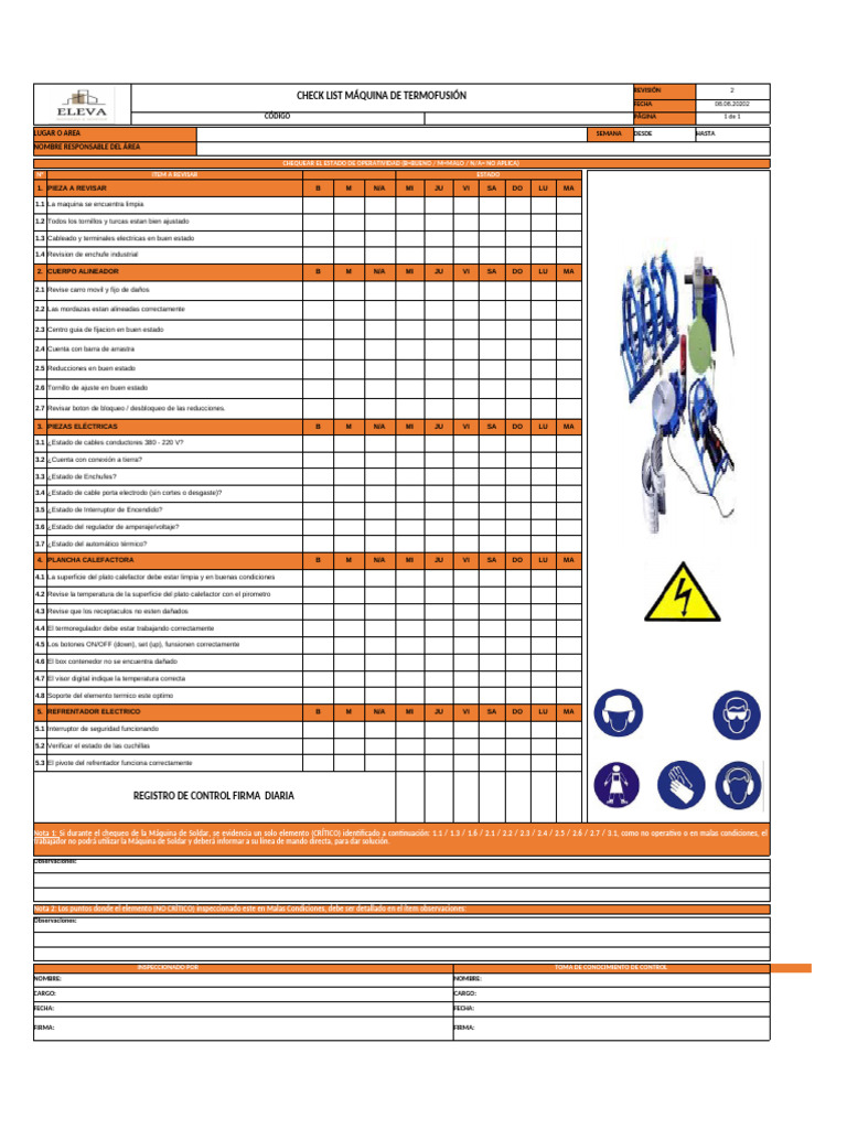 Check List Máquina de Termofusión Semanal | PDF