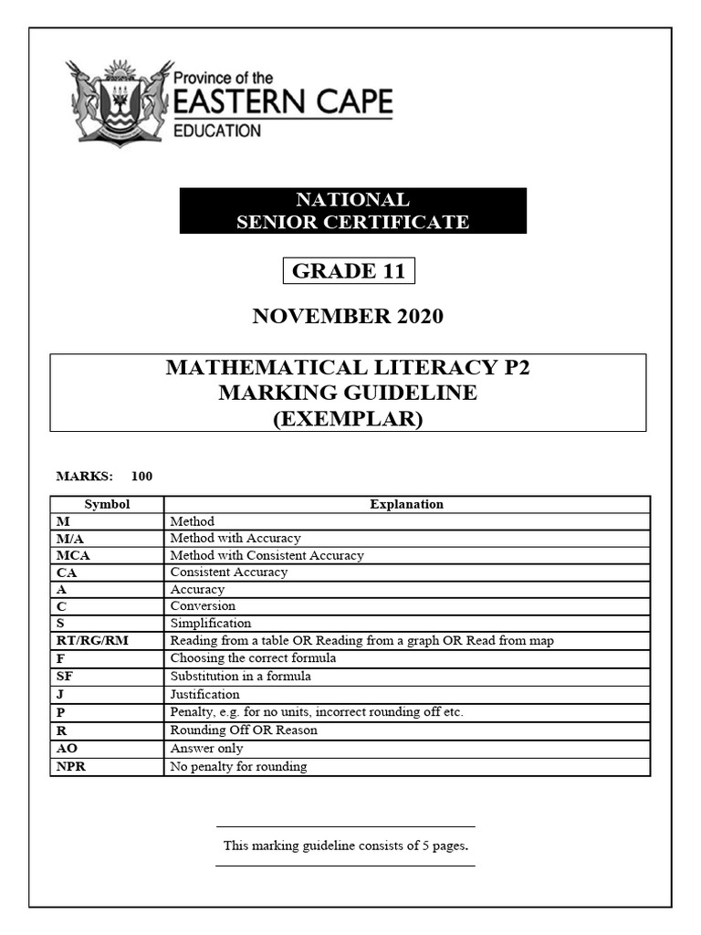 Maths Lit P2 Memo GR11 Nov2020 Eng | PDF | Litre | Metrology