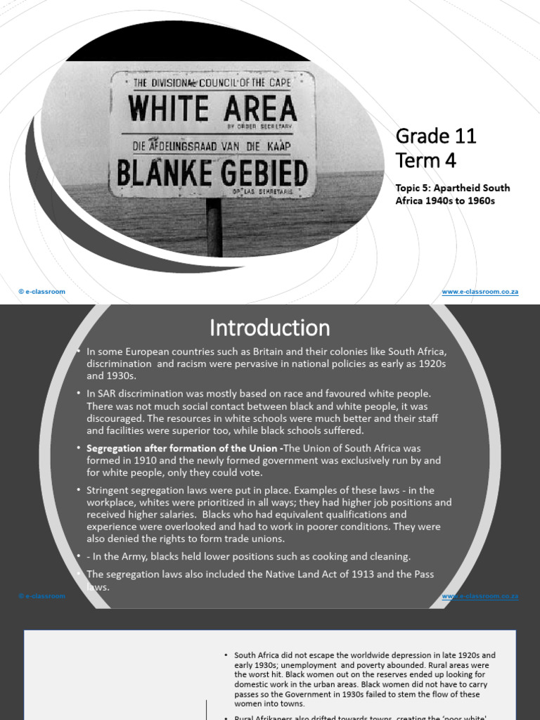 g11 t4 Topic 5 Apartheid 1940s To 1960s | PDF | Apartheid | African ...