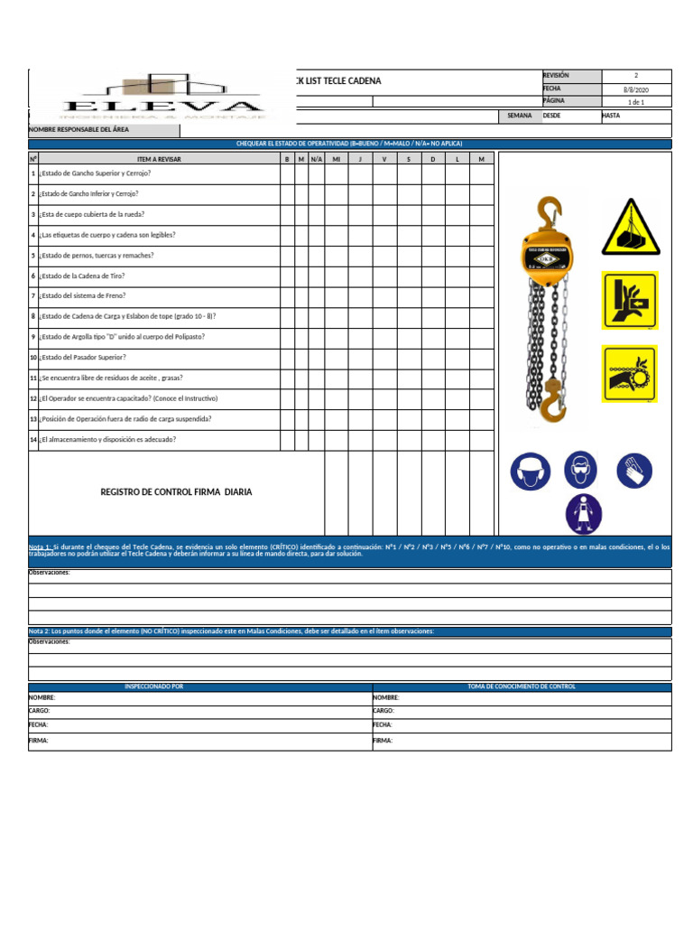 Check List Tecle Cadena Semanal | PDF