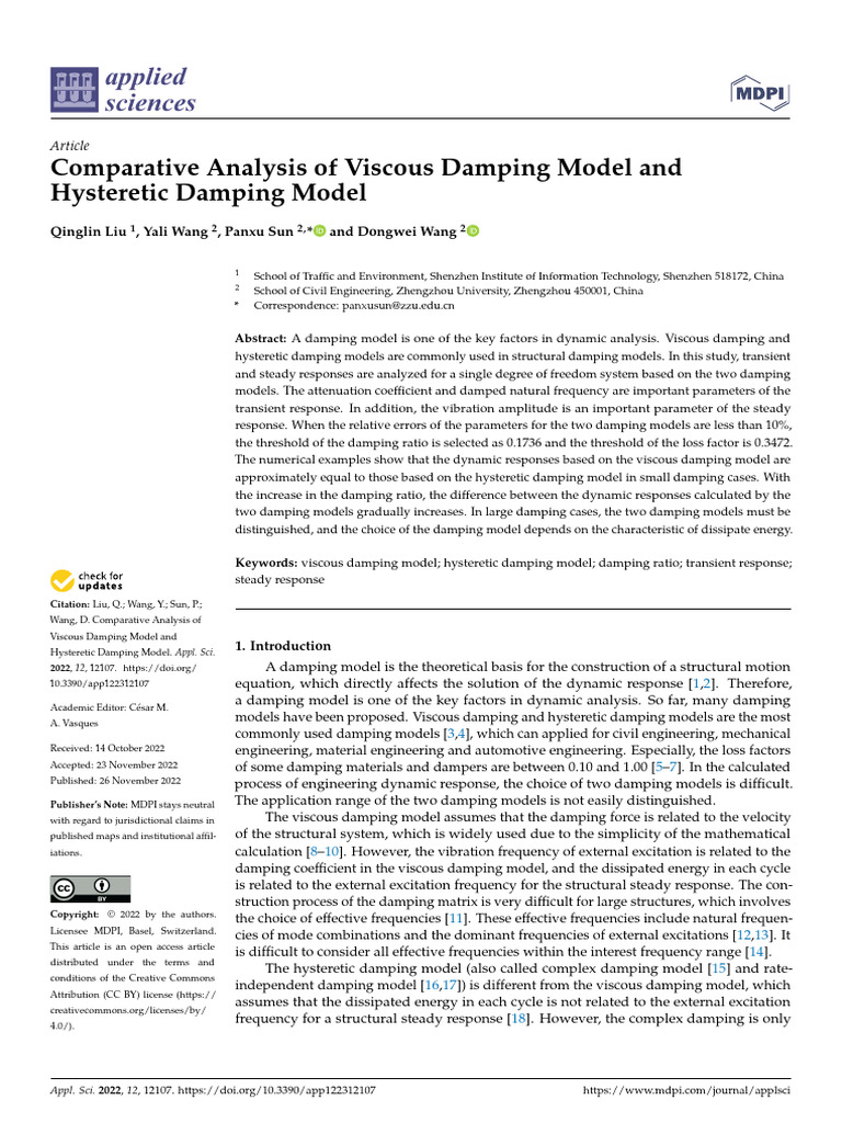Comparative Analysis of Viscous Damping Model and Hysteresis Damping ...