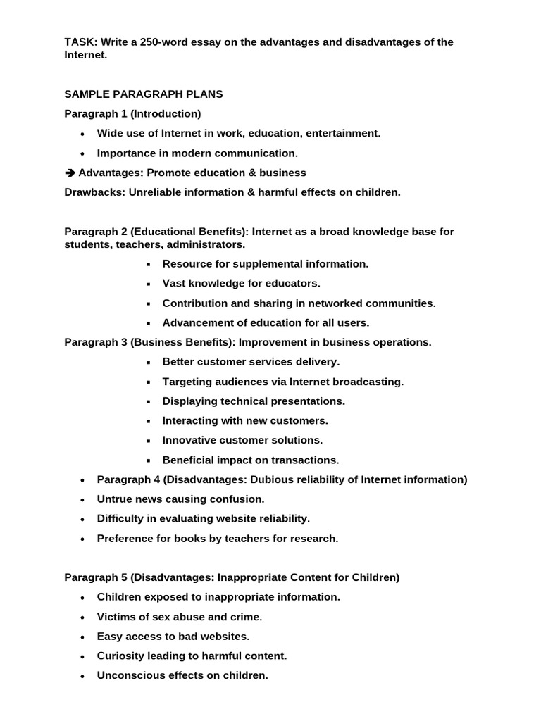 Paragraph Plan Internet Adv Disadvantages Handout | PDF