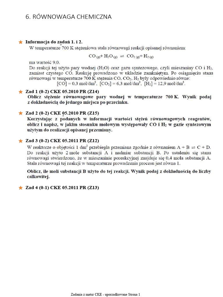Równowaga Chemiczna | PDF
